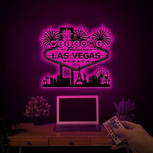 Welcome to Las Vegas Metal Sign With Led Light, Las Vegas Wall Art ...