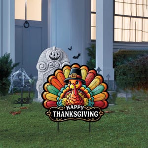 Thanksgiving Turkey Metal Garden Sign, Autumn Colors Happy Thanksgiving ...