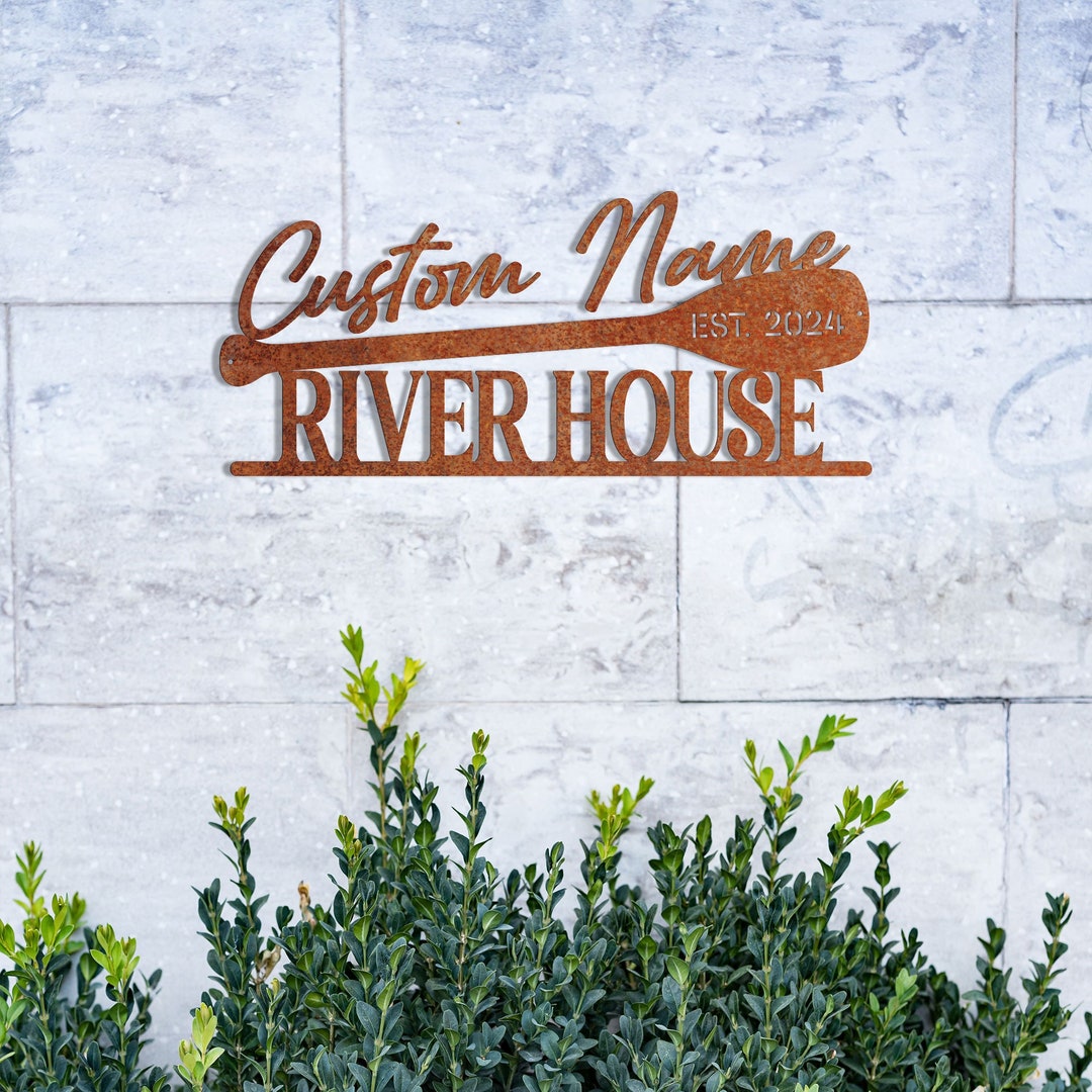 Custom River House Rusty Metal Sign, Personalized Last Name Family ...