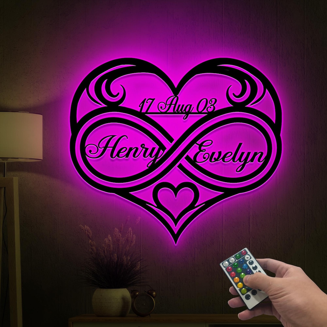 Personalized Infinity Heart Metal Sign Wall Art With Led Lights ...