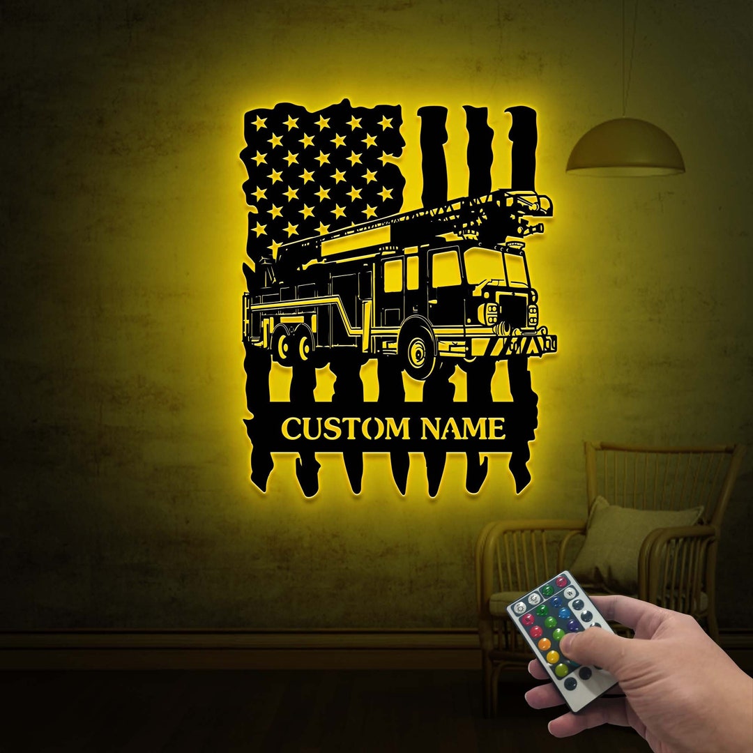 Custom Firefighter Metal Sign Wall Art With Led Lights, Firefighter ...