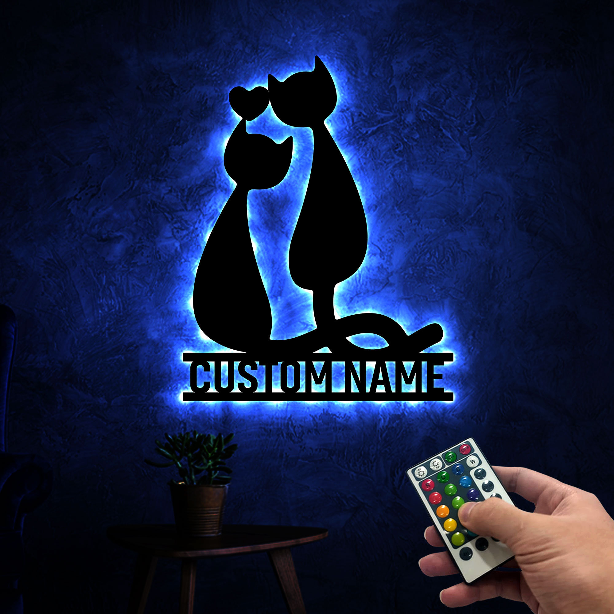 Custom Cat Couple Metal Sign With LED Lights Cat Sign With - Etsy