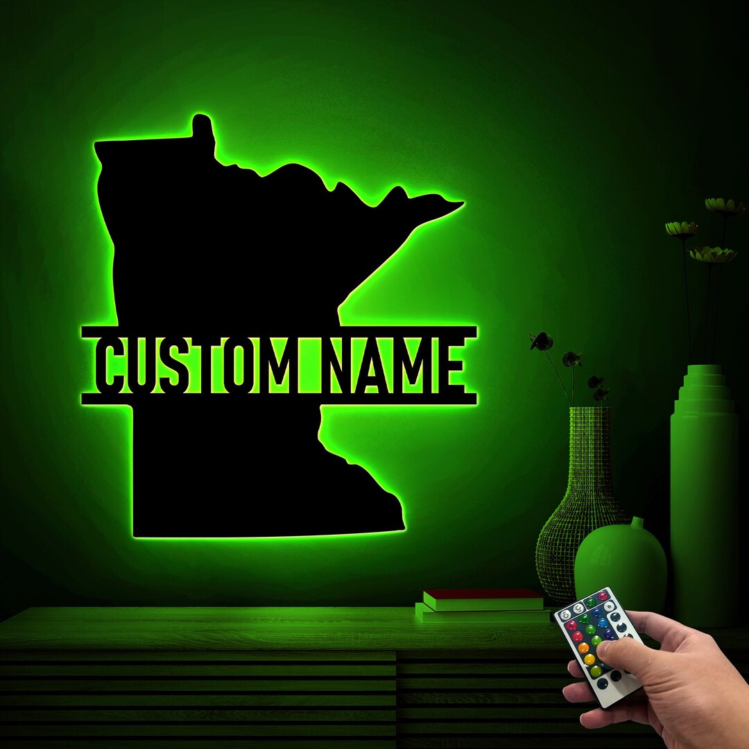 Custom Minnesota Sign With LED Lights, Metal Minnesota State Sign, US ...