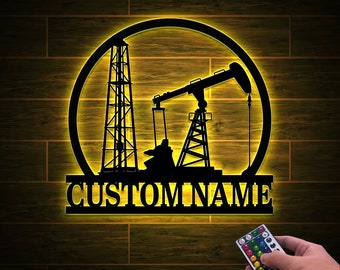 Personalized Oil Field Metal Sign Wall Art With Led Light, Custom Oil ...