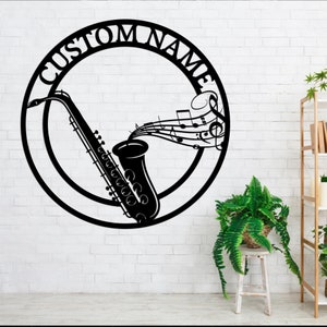 Personalized Saxophone Metal Sign With LED Lights, Saxophone Name Sign ...