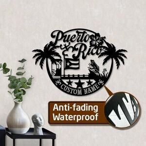 Personalized Puerto Rico Flag Metal Wall Art LED Light, Custom Puerto ...