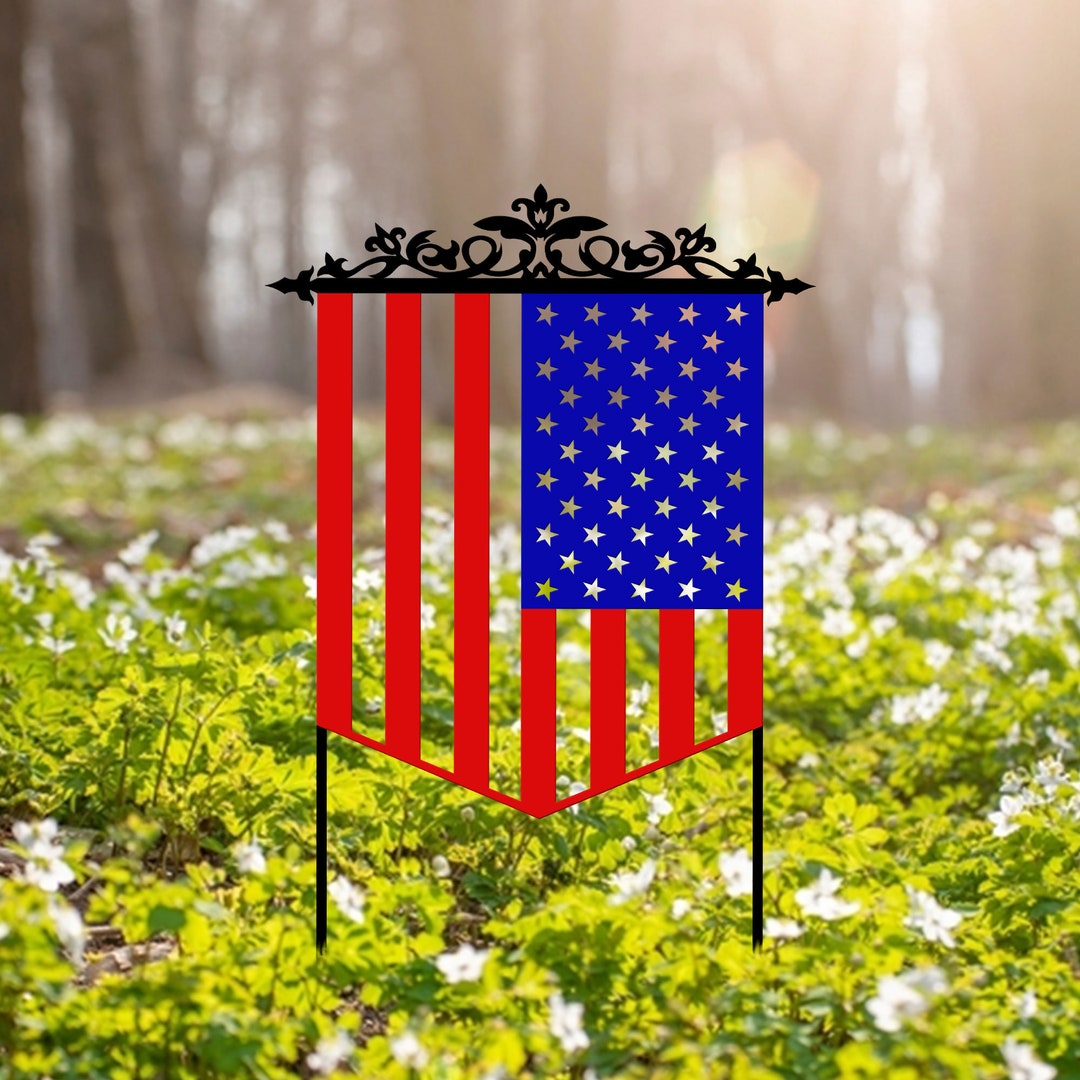 American Flag Garden Sign, 4th of July Flag, US Flag Metal Yard Art ...