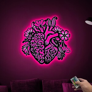 Heart and Brain Metal Sign With Led Lights, Wildflower Brain Metal Sign ...