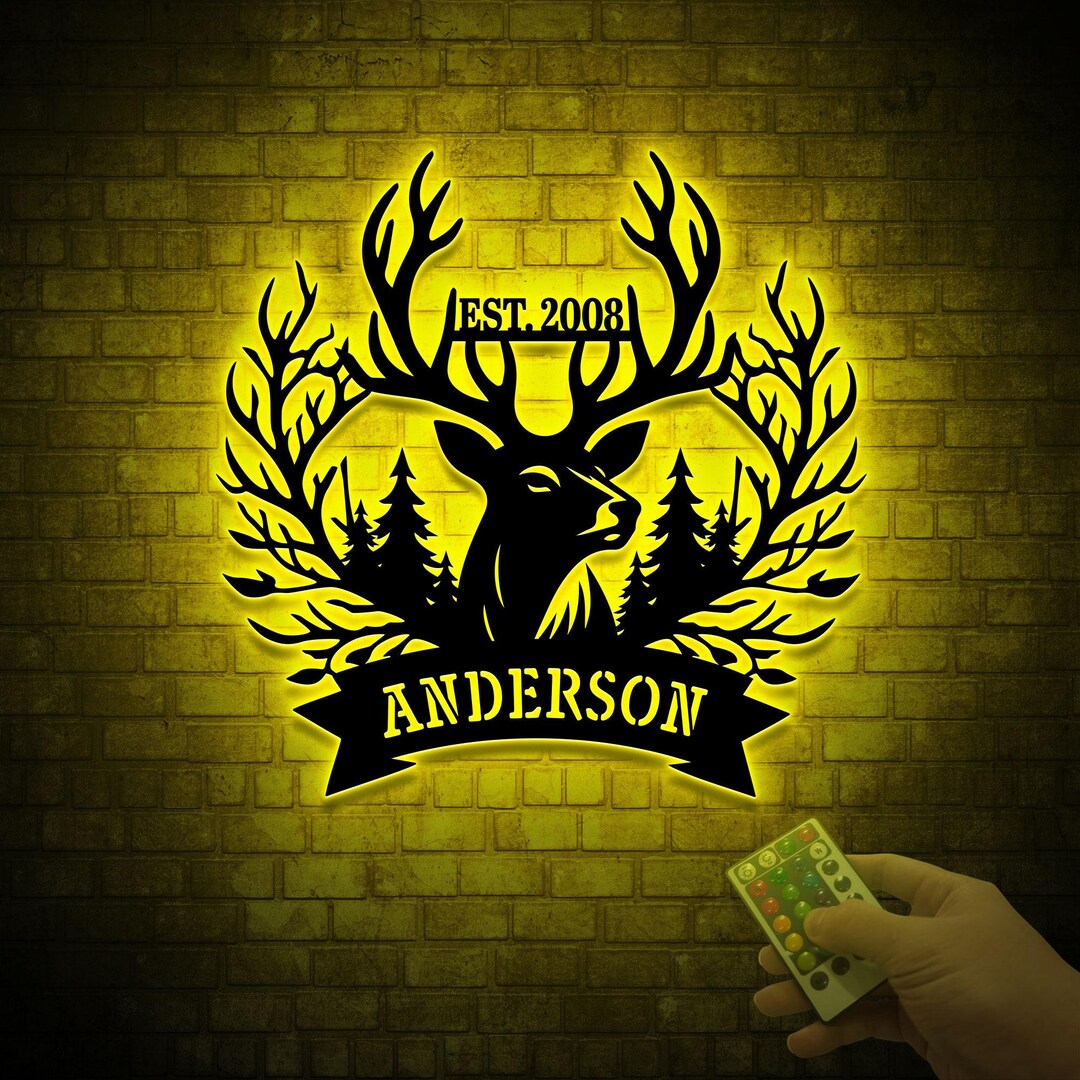 Personalized Deer Head Metal Signs Wall Art With Led Lights, Custom ...