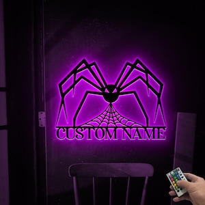 Personalized Spider Metal Wall Art With Led Light, Spider Halloween ...