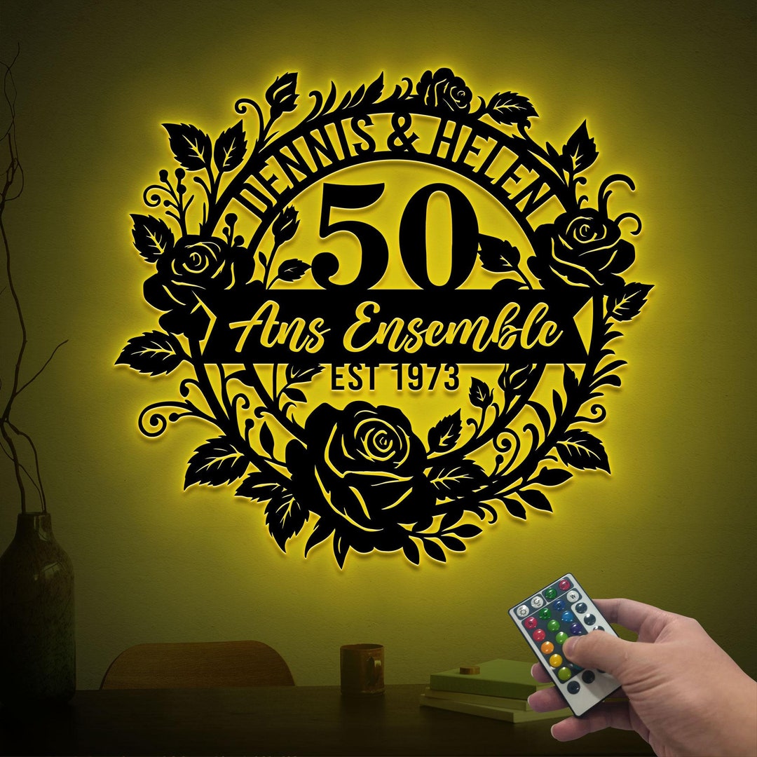 50 Year Anniversary Metal Sign Led Light, Wedding Anniversary Metal ...