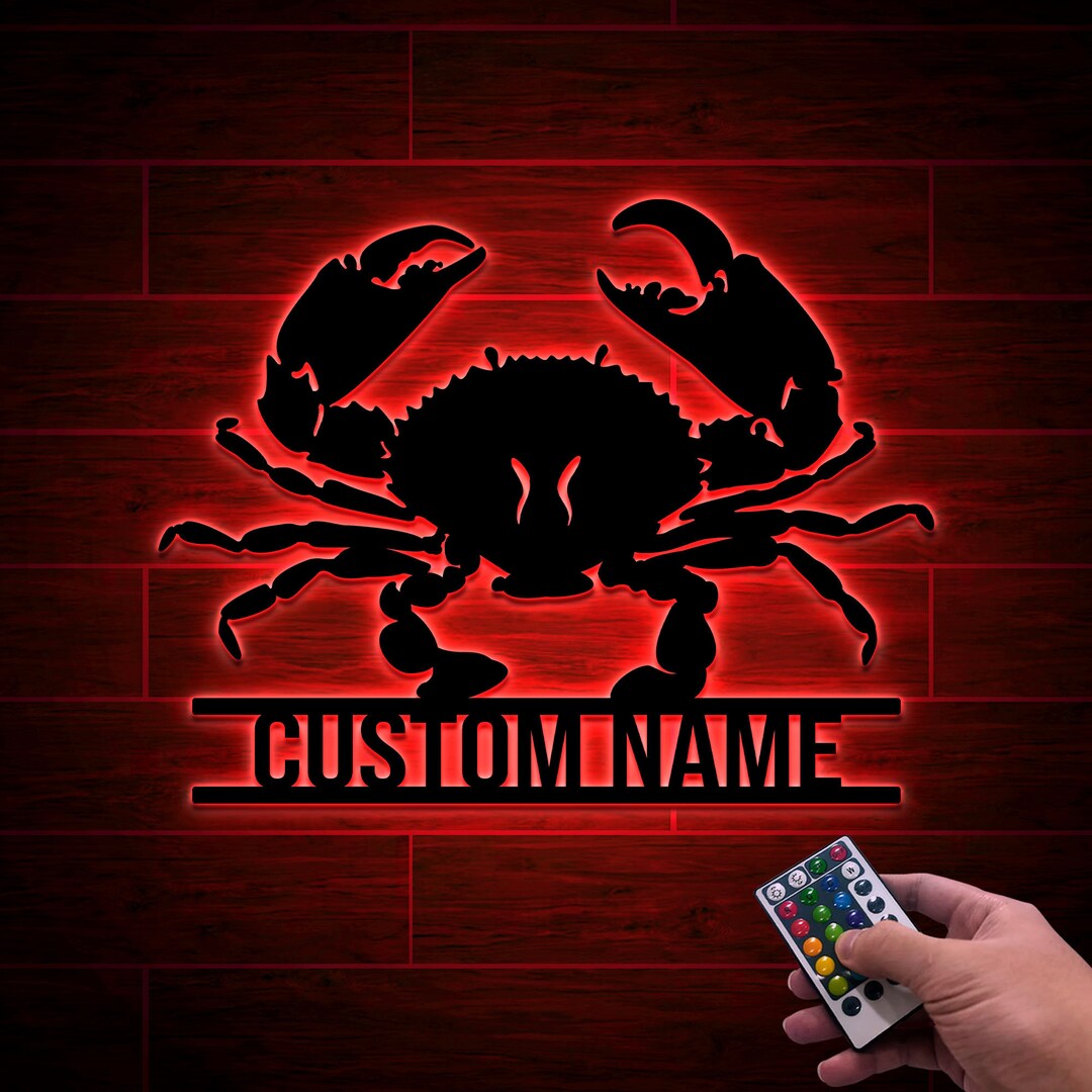 Custom Crab Metal Sign Wall Art With Led Night, Personalized Crab Name ...