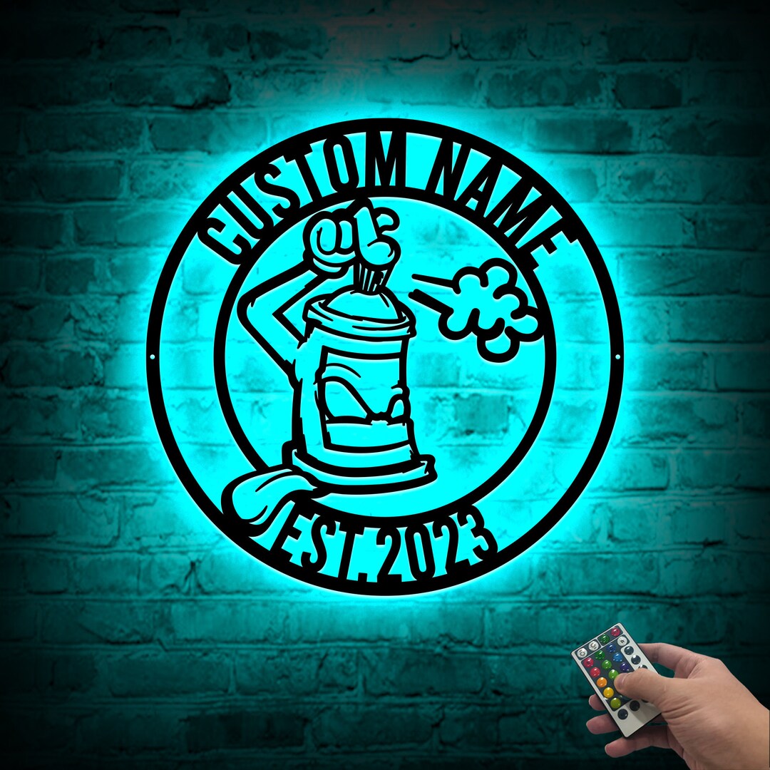 Custom Graffiti Metal Sign With Led Lights, Last Name Sign, Modern ...