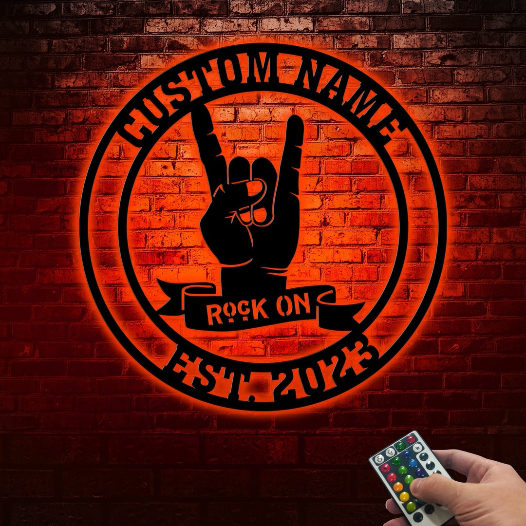 Custom Rock on Hand Sign Metal With LED Lights, Rock N' Roll Wall Art ...