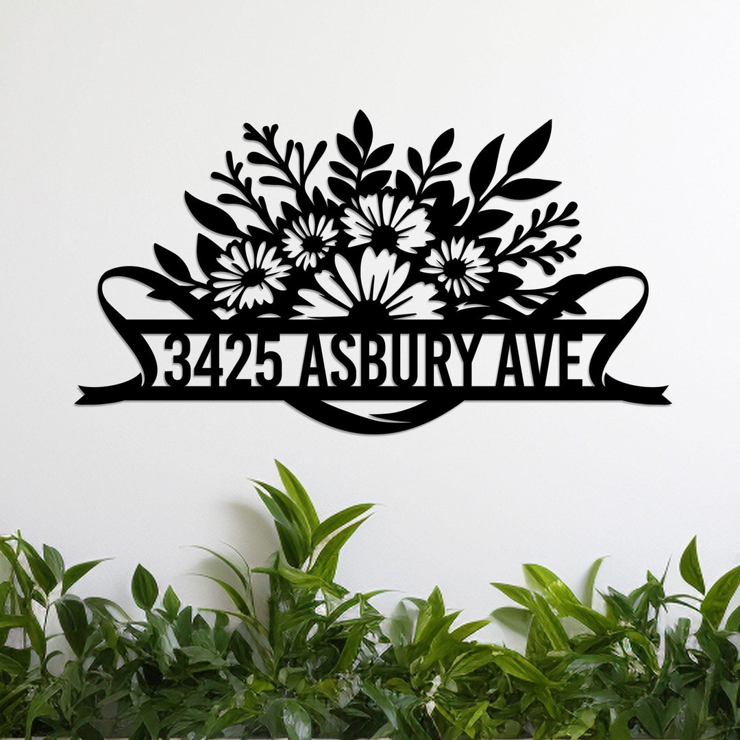 Custom Metal Address Sign With Daisies & LED Lights - Etsy