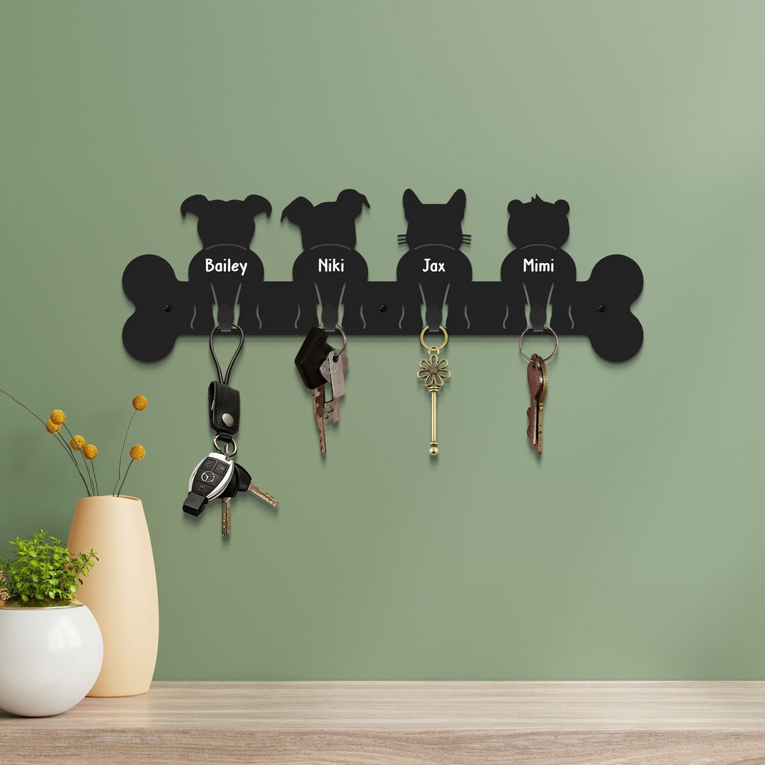 Customized Dog Metal Key Holder, Wall Mounted Dog Hooks, Dog Leash ...