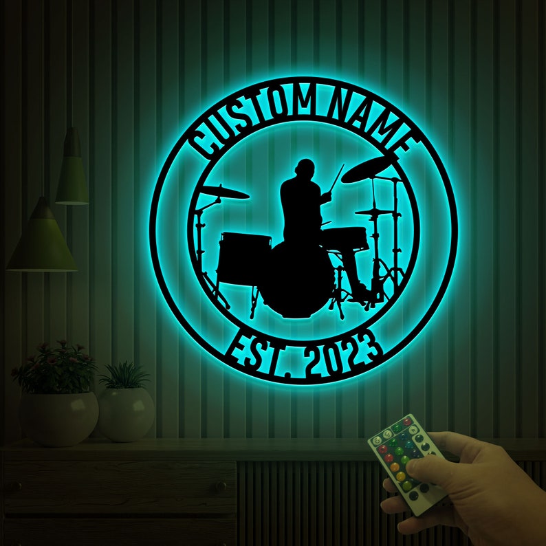 Drummer Male Metal Wall Art With Led Light Drum Teacher Gift - Etsy
