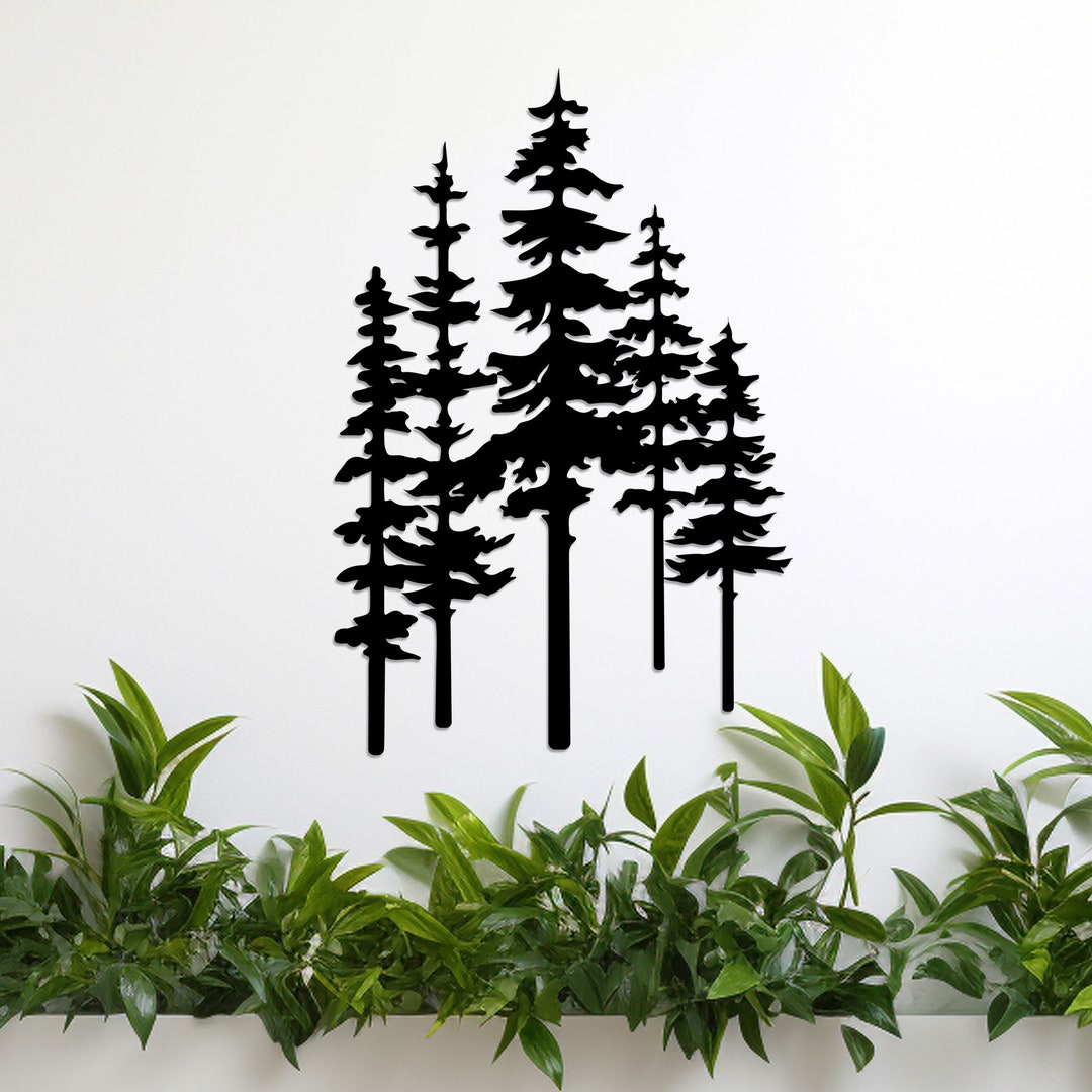 Wispy Pine Tree Metal Wall Art, Cedar Tree Metal Sign, Nature Metal ...