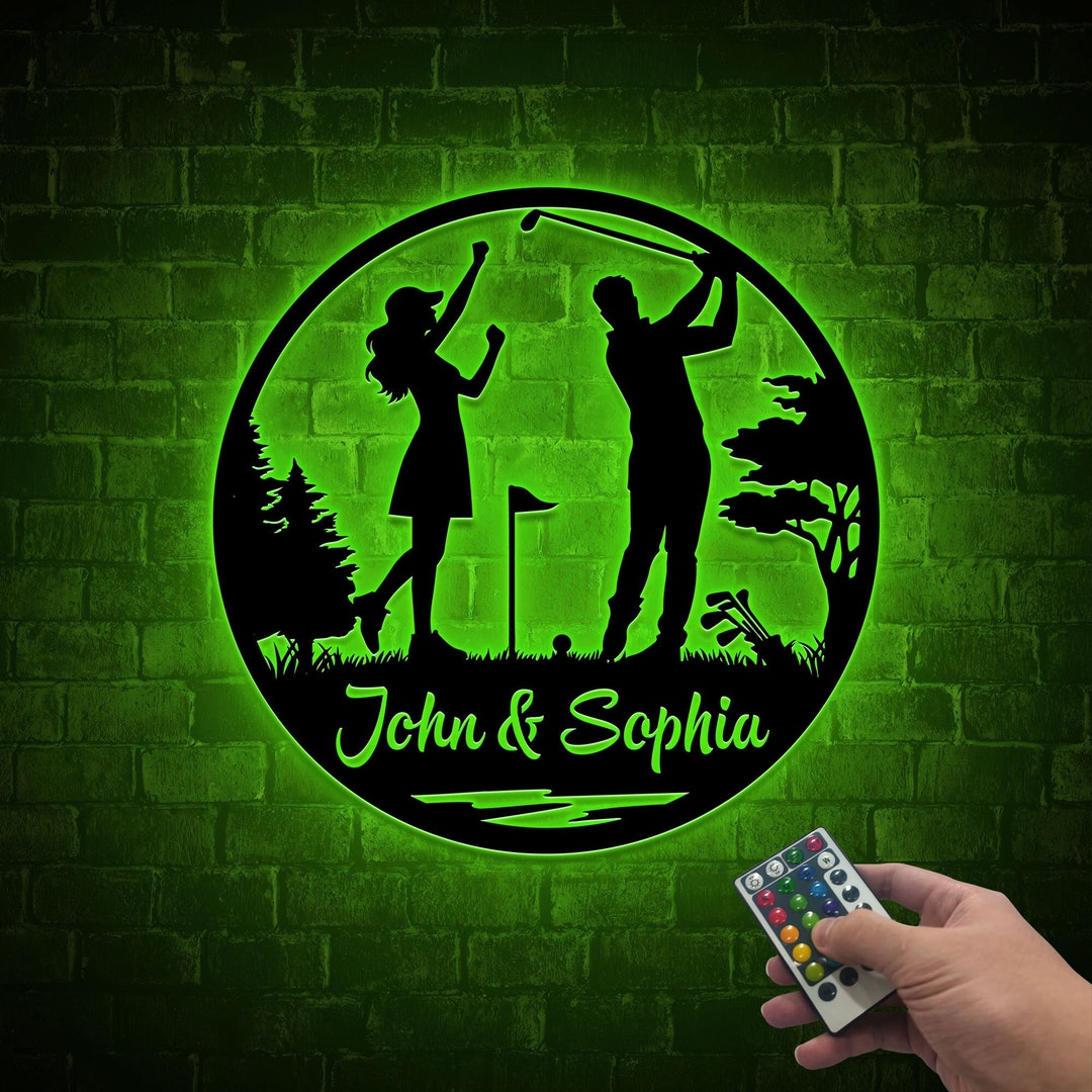 Personalized Golf Couple Wedding Metal Sign With Led Lights, Custom ...