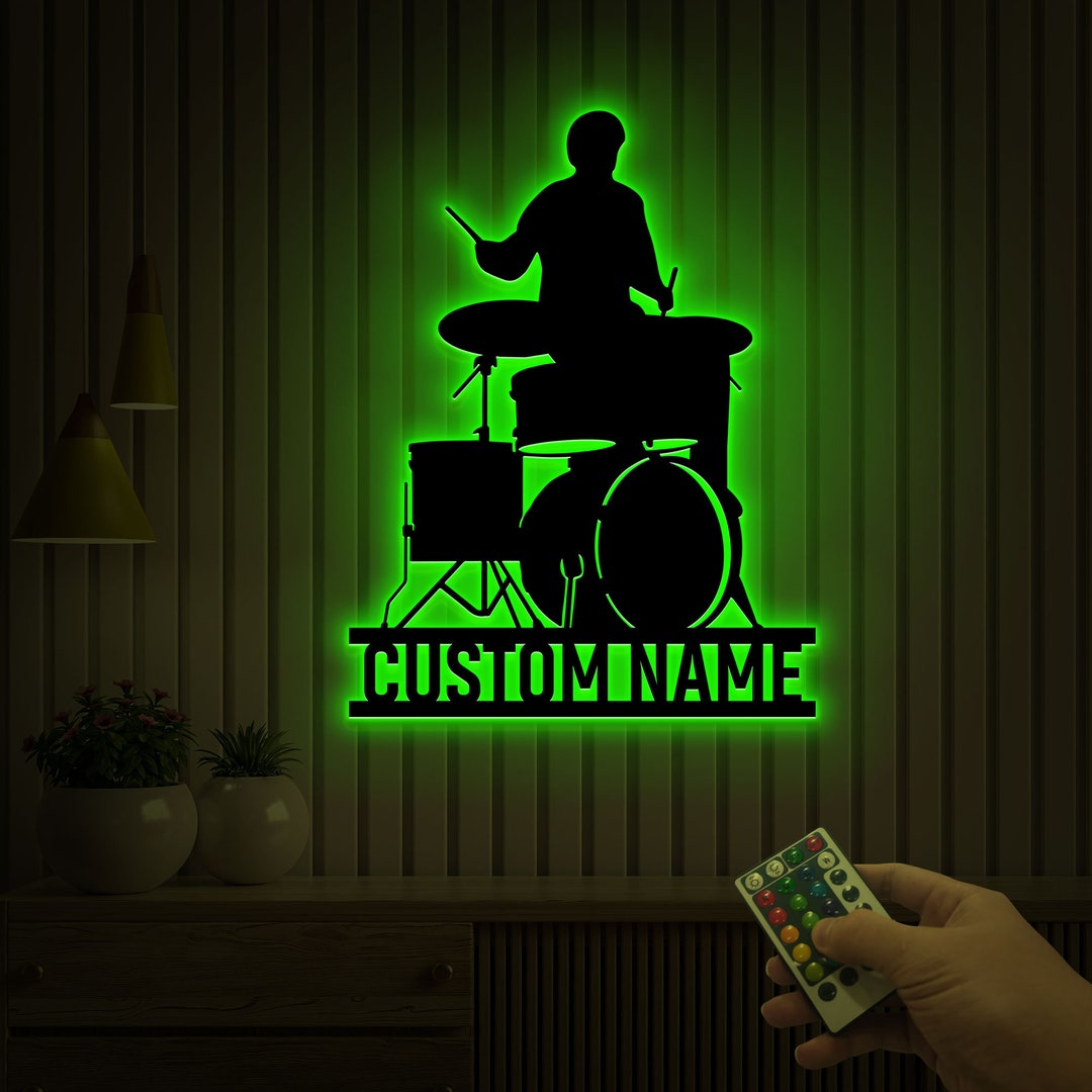 Drummer Male Metal Wall Art Led Light, Drummer Gift, Custom Drum Gifts ...