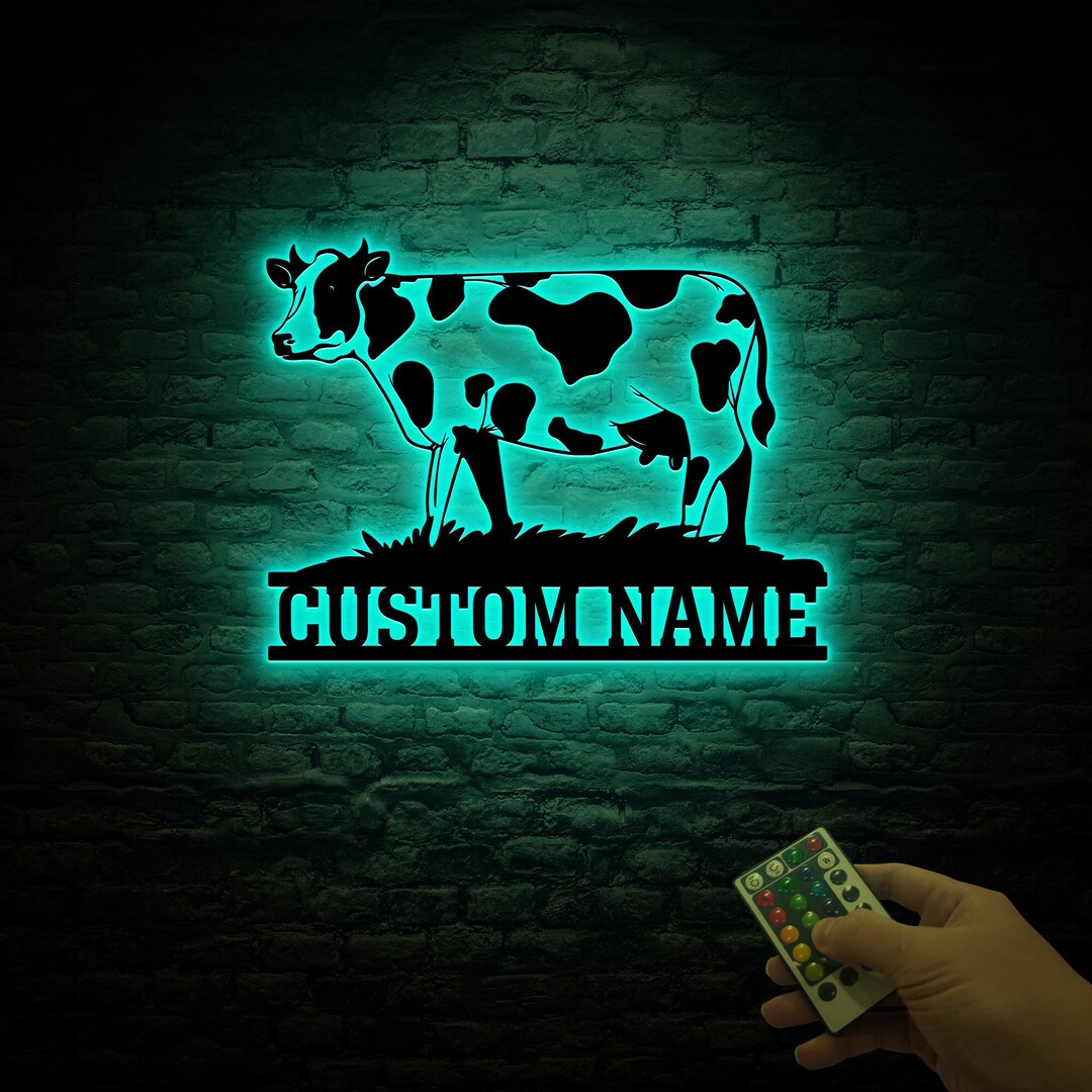 Custom Cow Farmhouse Metal Sign Led Light, Farmhouse Sign Name, Cow ...