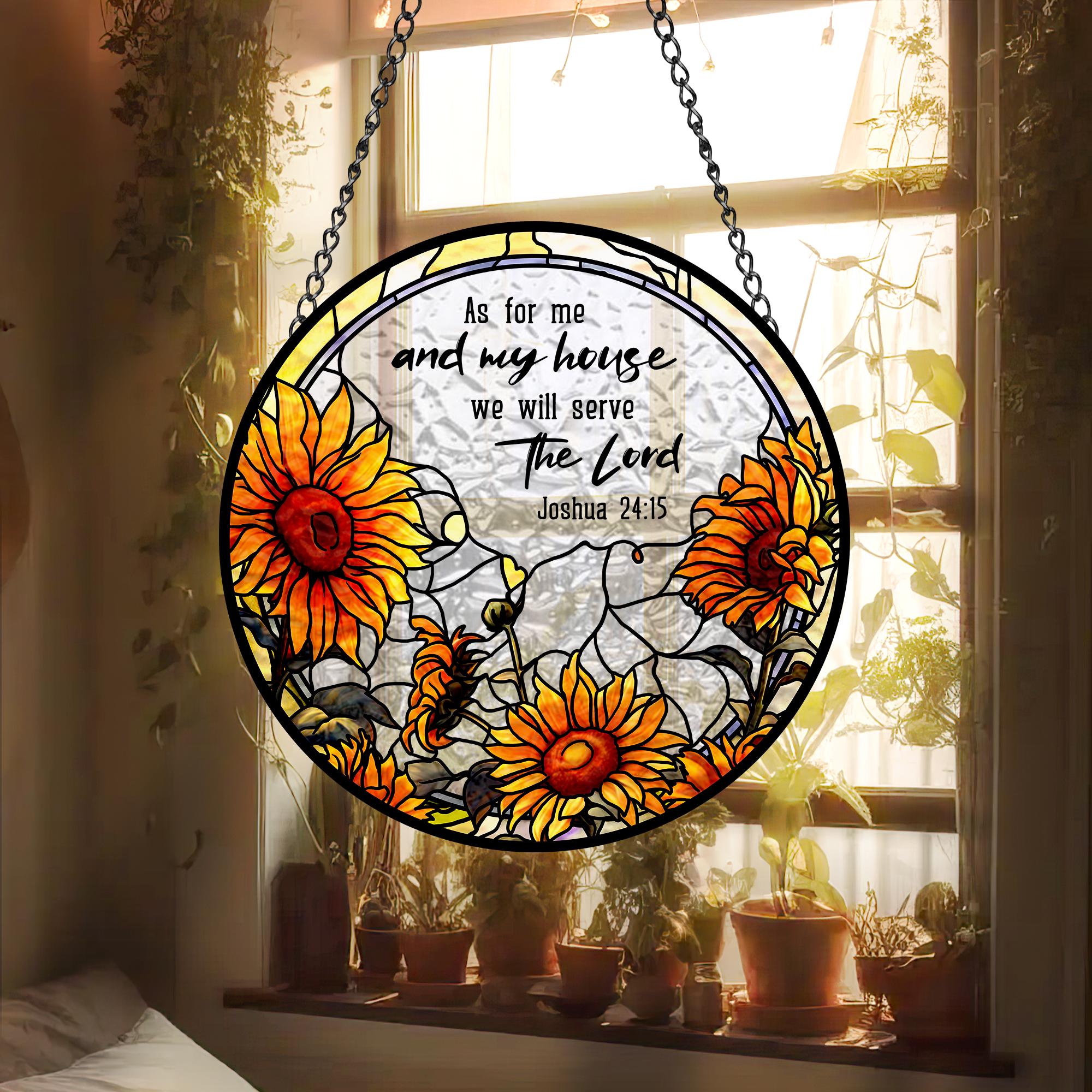 Sunflower Stained Glass Suncatcher, Bible Verse Joshua 24:15 - Etsy