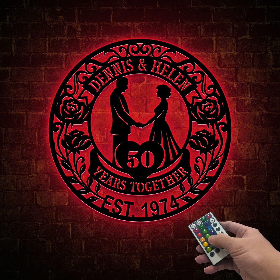 50 Year Anniversary Metal Sign With Led Lights, 50th Anniversary Gift ...