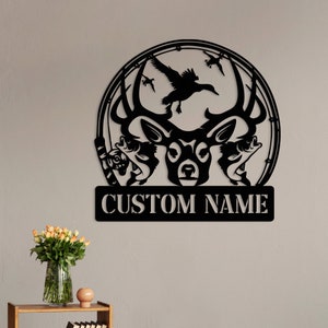 Custom Hunting and Fishing Metal Sign With LED Lights, Deer Duck and ...