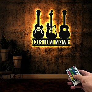 Personalized Guitar Metal Sign With LED Light, Music Room Wall Decor - Etsy