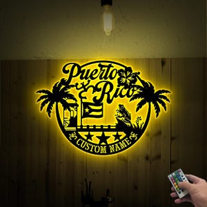 Personalized Puerto Rico Flag Metal Wall Art LED Light, Custom Puerto ...