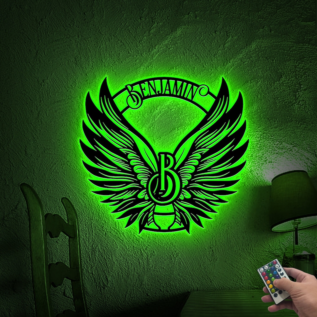 Custom Angel Wings Metal Sign Wall Art With Led Lights, Personalized ...