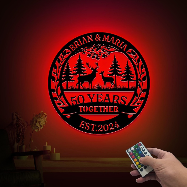 Personalized 50th Anniversary Metal Deer Sign With LED Lights - Etsy