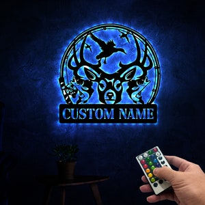 Custom Hunting and Fishing Metal Sign With LED Lights, Deer Duck and ...