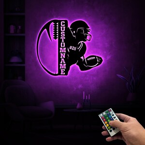 Personalized Football Metal Wall Art With LED Light, Football Player ...