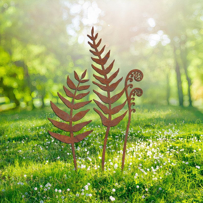 Fiddlehead Fern Leaf Sign Rusty, Rustic Metal Garden Sign, Metal Yard ...