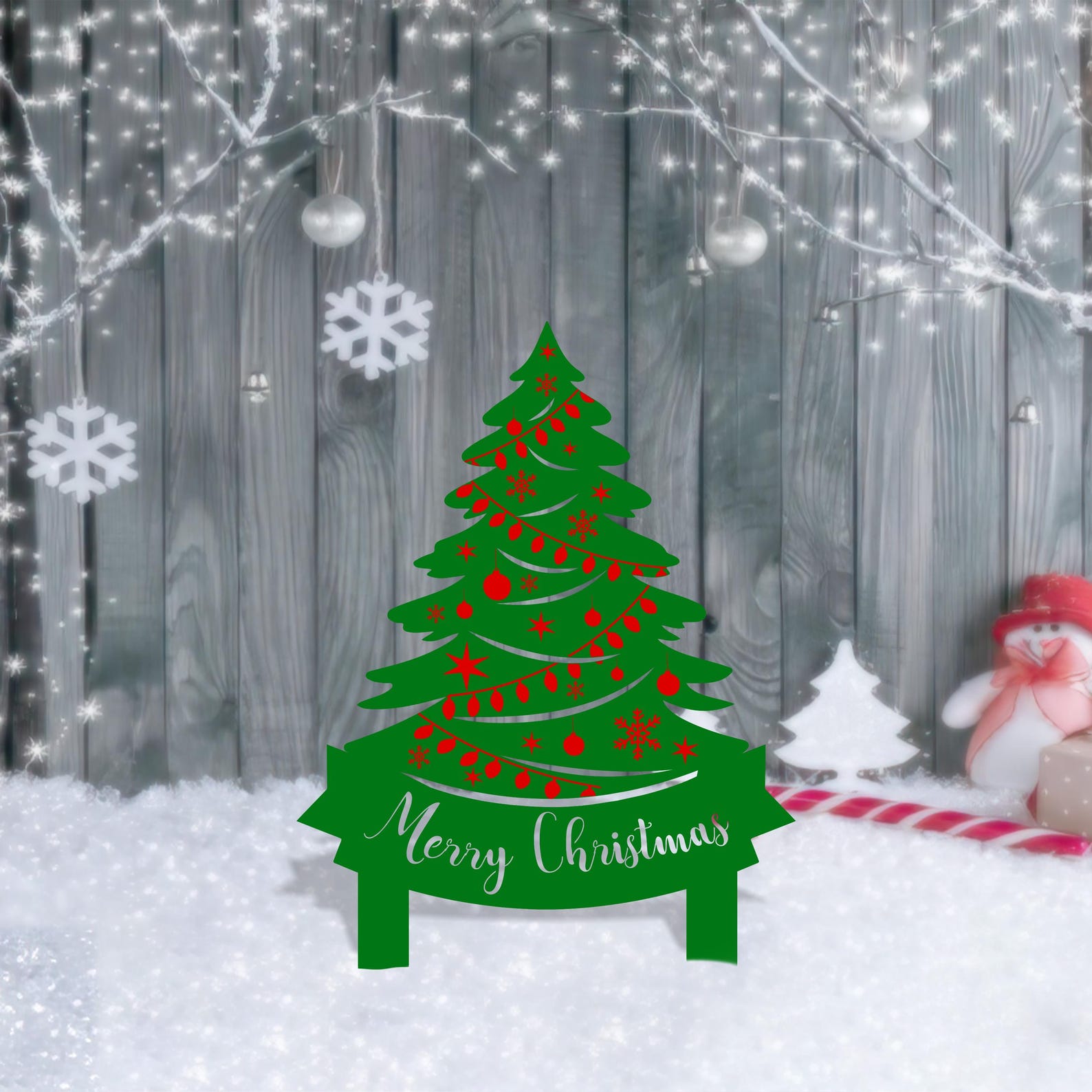 Christmas Tree Metal Yard Stake, Christmas Metal Sign, Merry Christmas ...