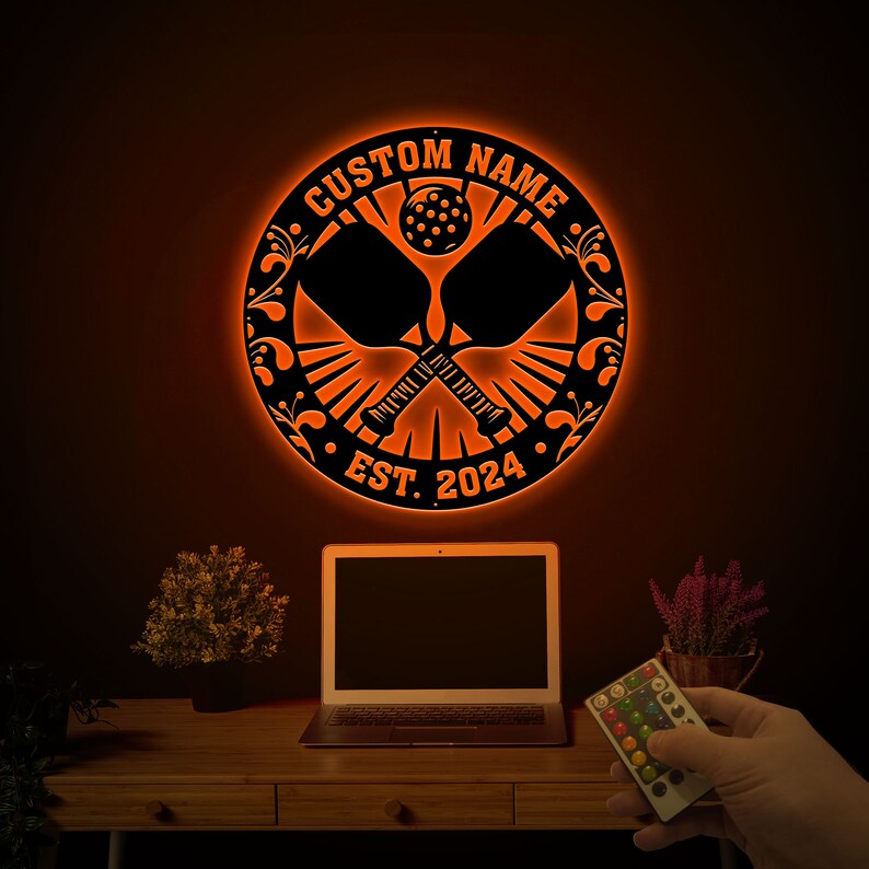 Custom Pickleball Metal Sign With LED Lights, Personalized Player Name ...