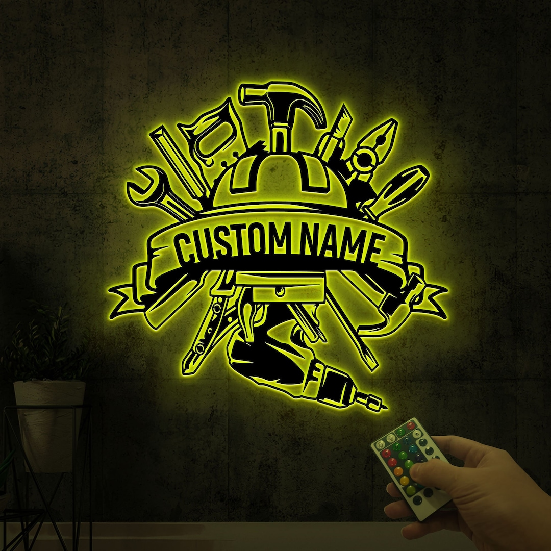 Personalized Workshop Sign With LED Lights, Metal Tool Repair Garage ...