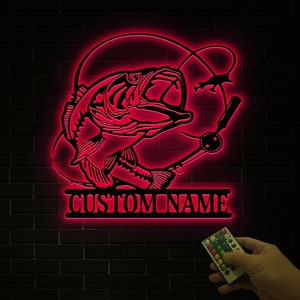 Custom Bass Fishing Metal Sign Led Lights, Fishing Metal Wall Art ...