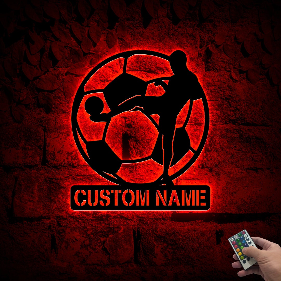 Personalized Soccer Metal Sign With Led Light, Soccer Player Sign, Gift ...