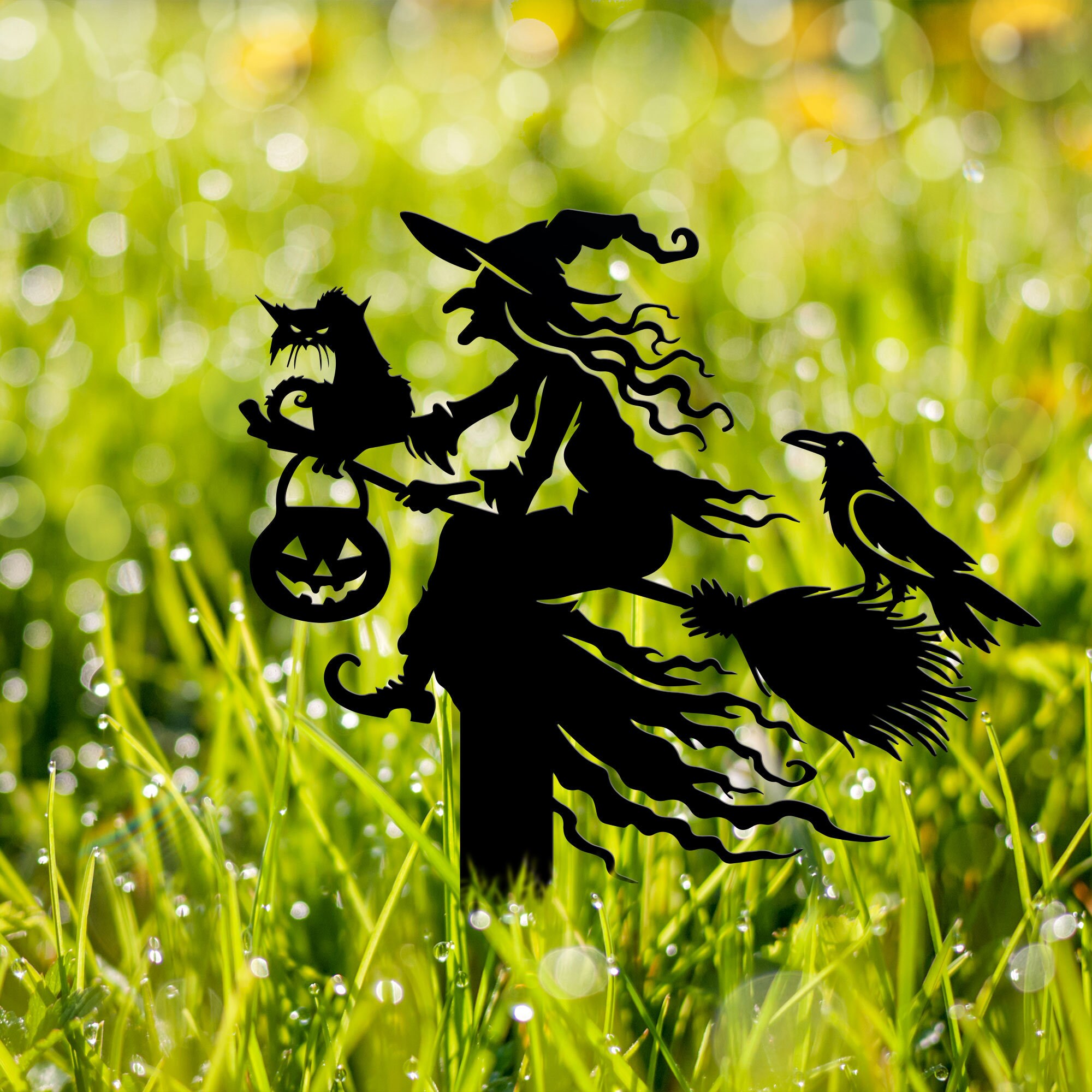 Witch on Broomstick Metal Yard Stake, Halloween Outdoor Decor - Etsy