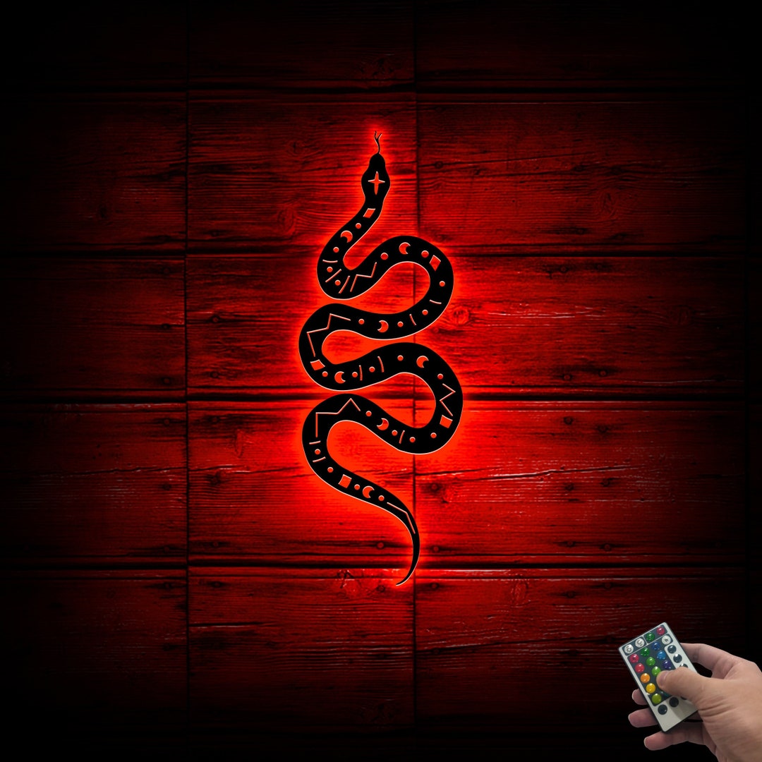 Snake Moon Phase Metal Sign With LED Lights, Mystical Snake Wall Art ...