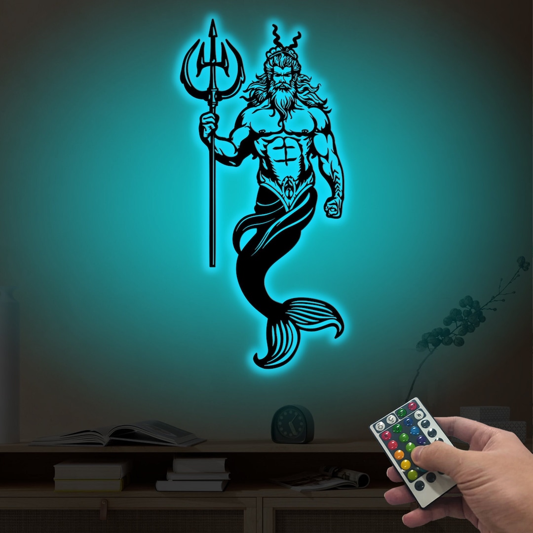 Merman Metal Sign Wall Art With Lights, Metal Poolhouse Sign, Merman ...