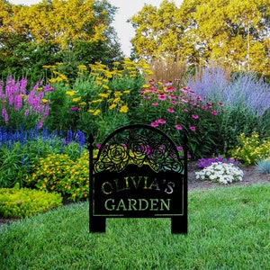 Personalized Flowers Garden Stake, Metal Flower Sign, Garden Name Sign ...