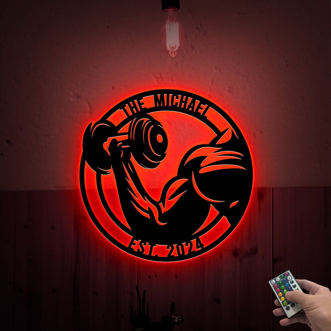 Personalized Gym Signs With Led Lights, Metal Gym Wall Art, Gym Sign ...