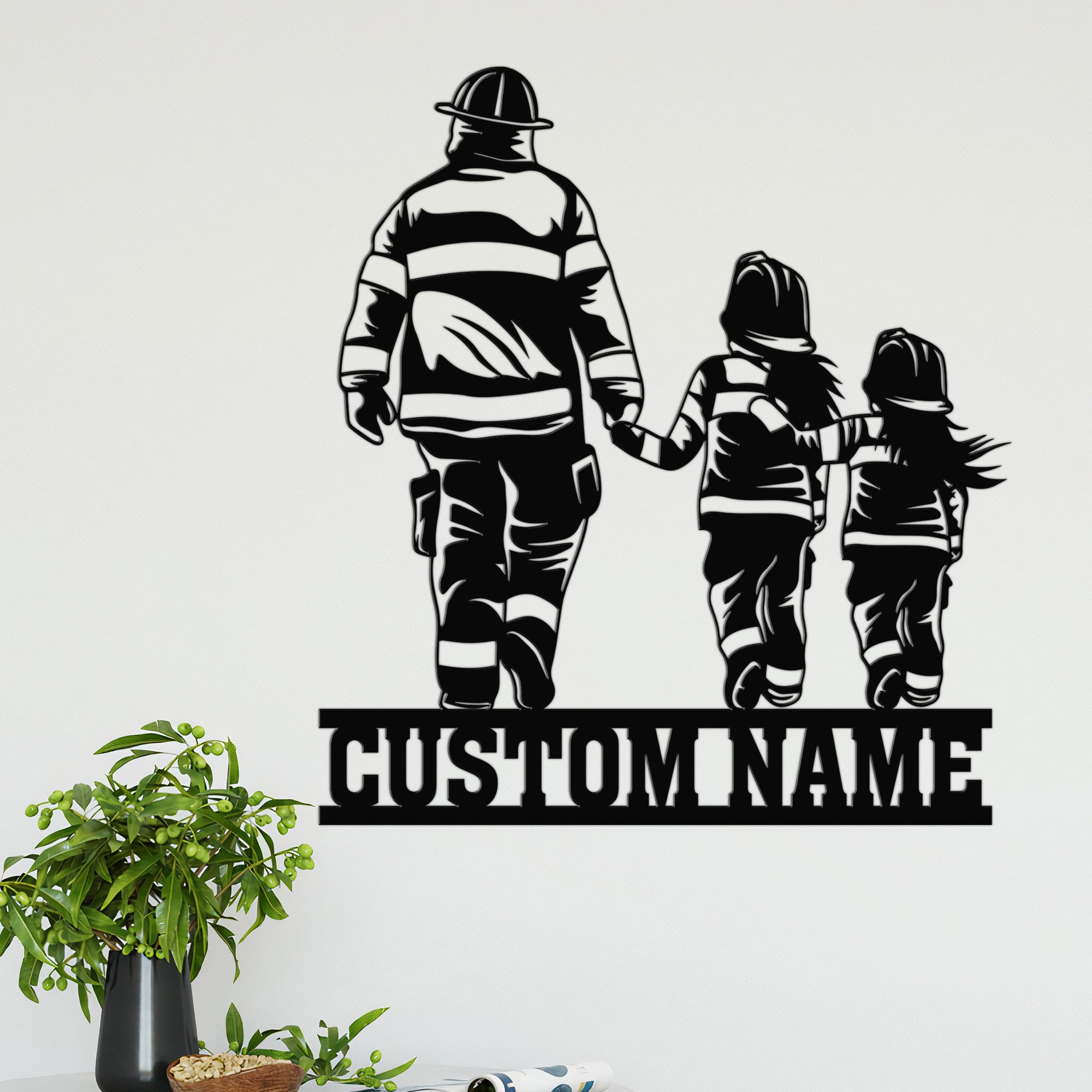 Personalized Firefighter Father and Kids Metal Sign With LED - Etsy