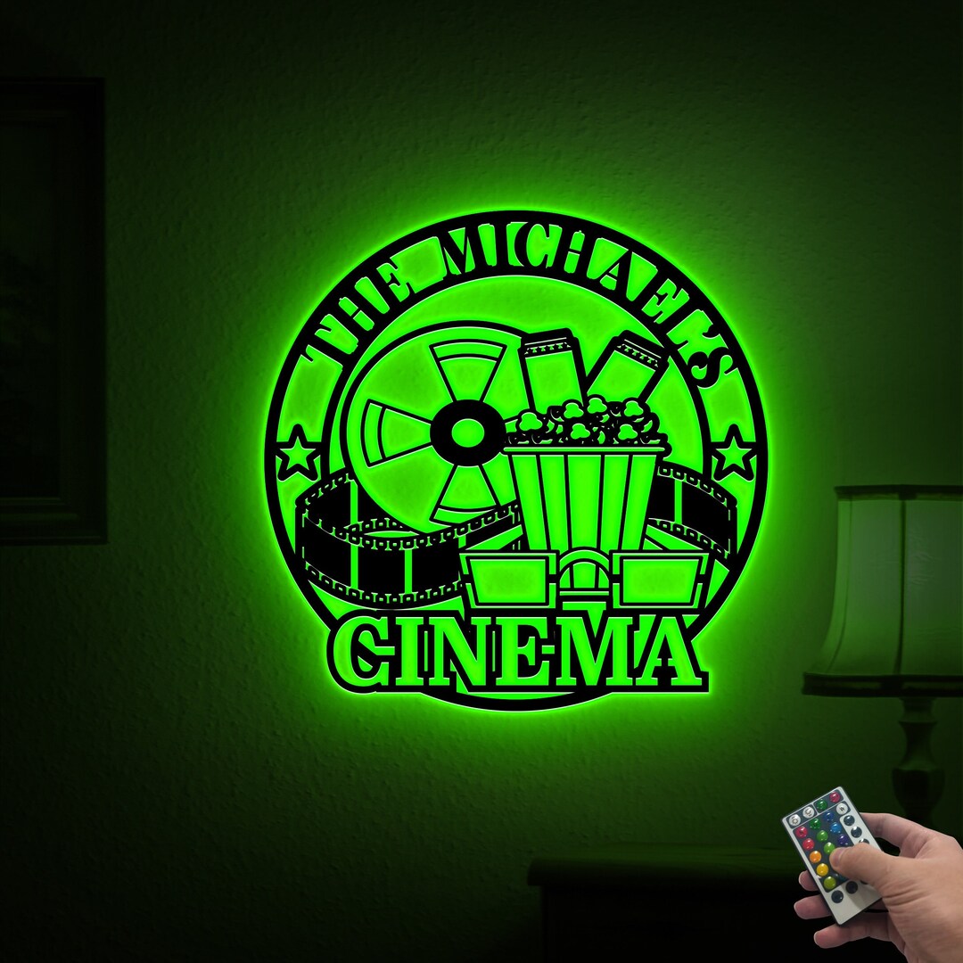 Personalized Home Cinema Metal Wall Art With Lights, Movie Room Art ...