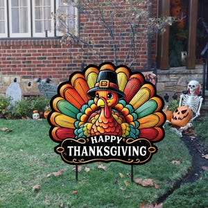 Thanksgiving Turkey Metal Garden Sign, Autumn Colors Happy Thanksgiving ...