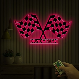 Custom Car Racing Metal Sign With LED Lights, F1 Flag Sign, Finish ...