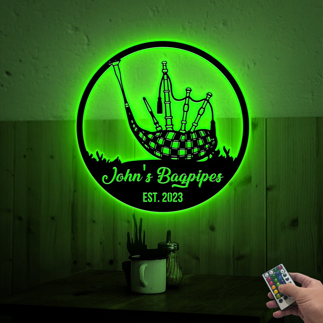 Custom Bagpipes Metal Sign Wall Art With Led Lights, Personalized ...